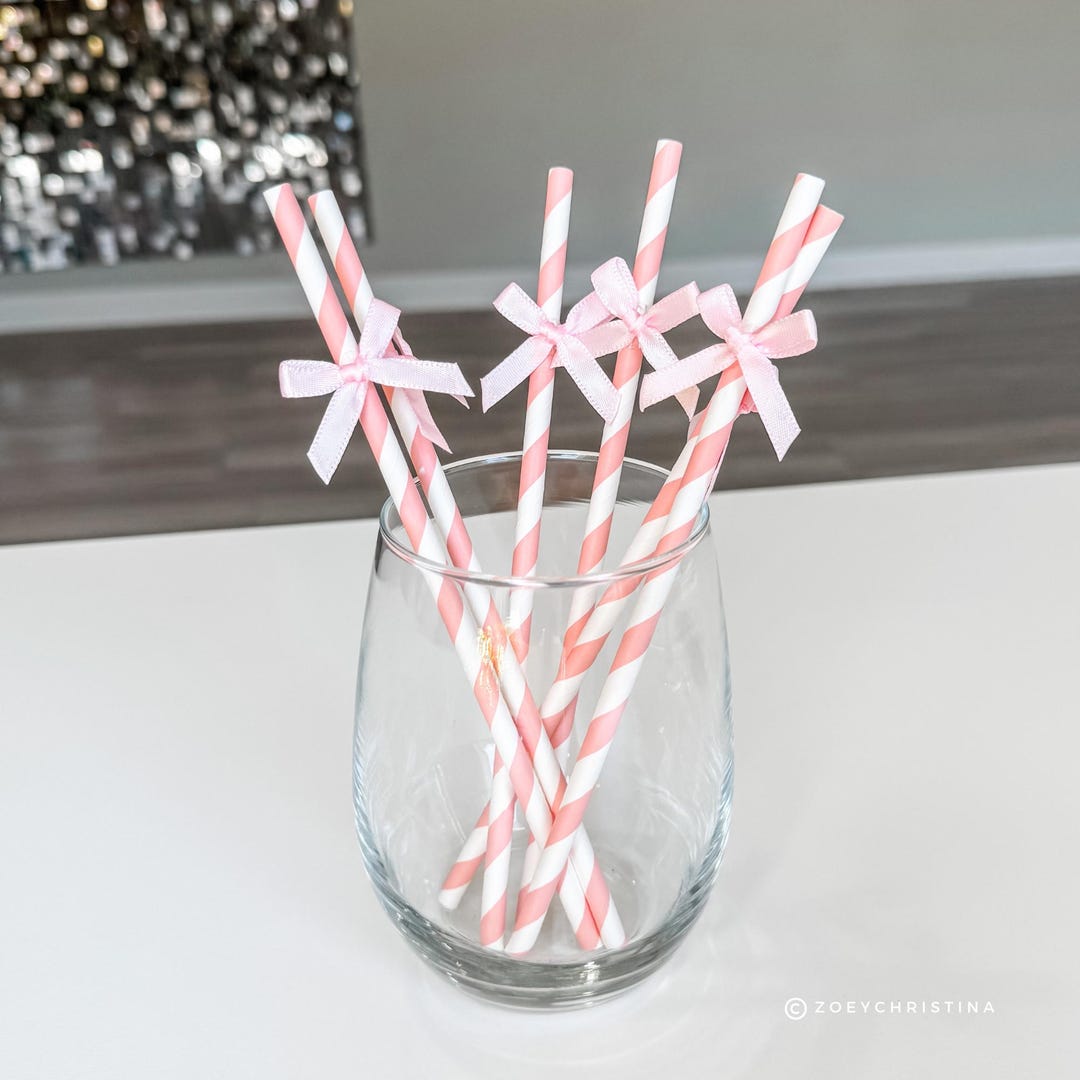 Pink Bow Paper Straws: Coquette Party Decorations, 12-pack - Etsy