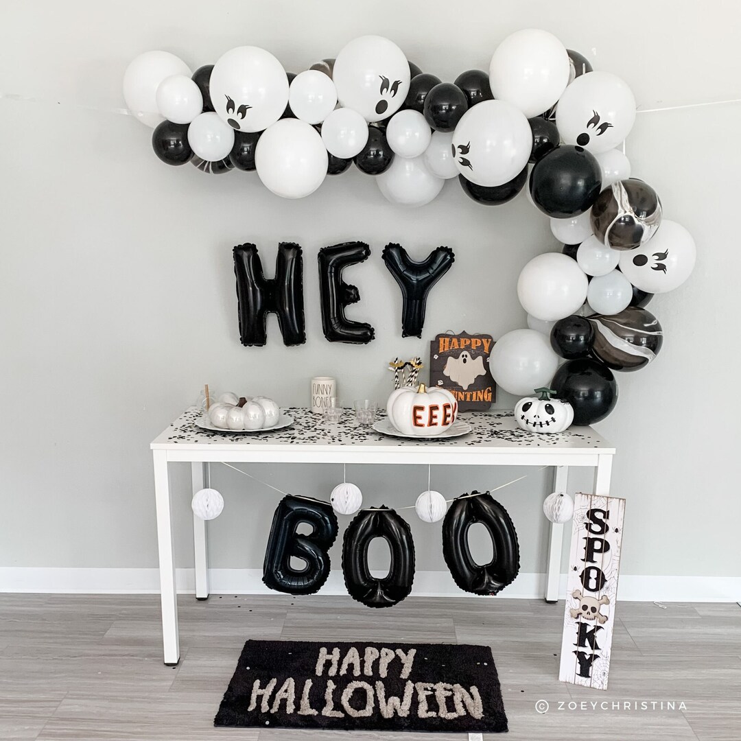 Ghost Halloween Balloon Garland Kit – Black & White DIY Garland With ...
