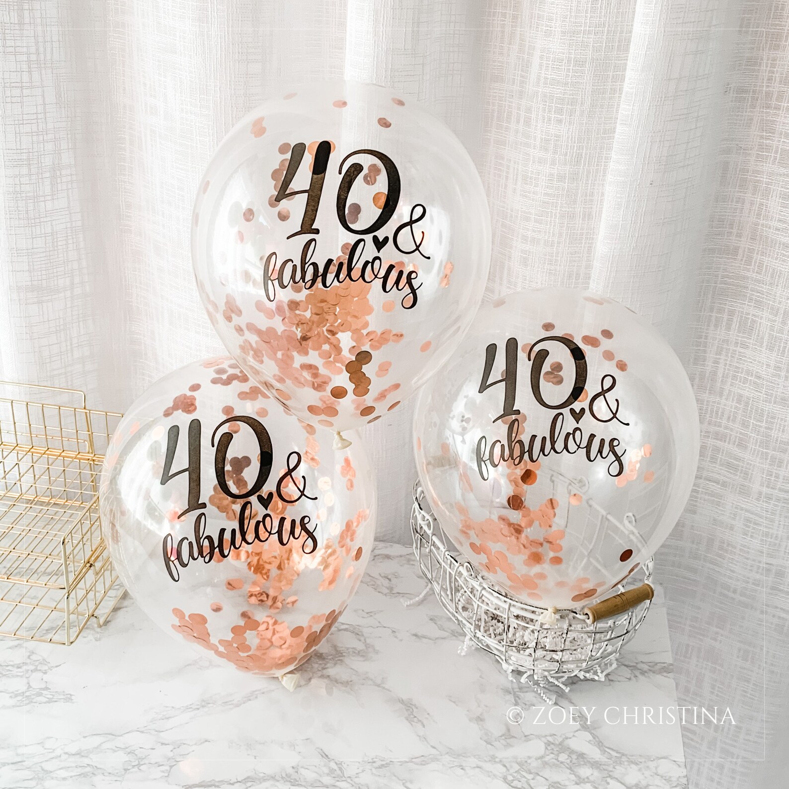 40th Birthday Rose Gold Confetti Balloon Bouquet 40 Forty - Etsy