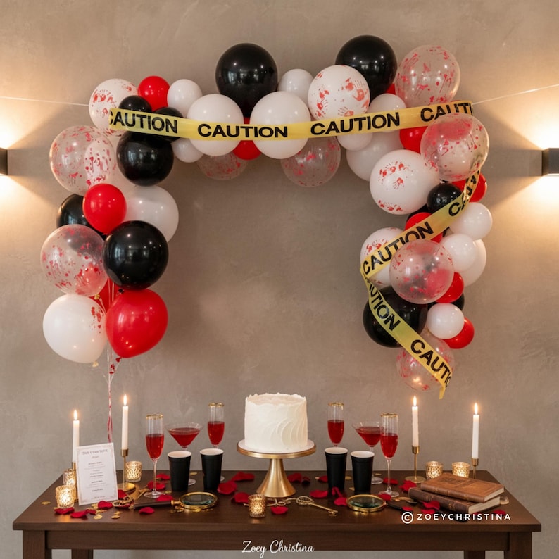 Murder Mystery Party Balloon Garland Kit, True Crime Blood Splatter ...
