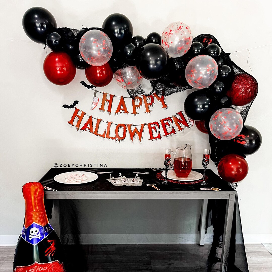 Vampires Veil Balloon Garland Kit Ominous Black & Blood Red Halloween ...