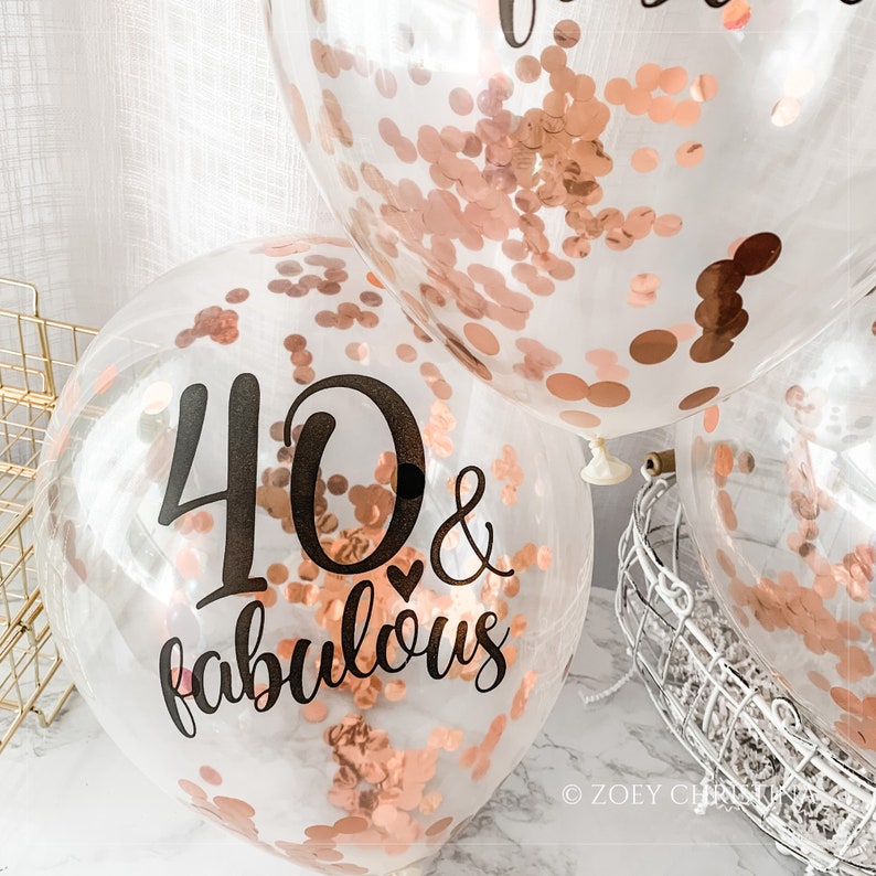 New 40th Birthday Rose Gold Confetti balloon bouquet 40 forty | Etsy