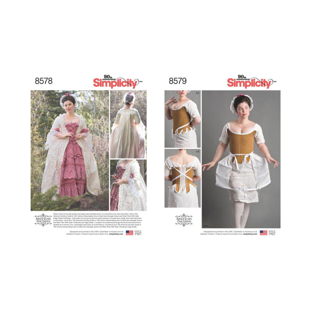Simplicity 8578 + 8579 18th Century Costume Corset, Shift Pannier, Gown ...