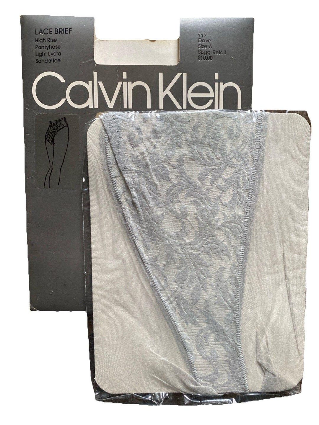 VTG 80s Calvin Klein Lace Brief High Rise Pantyhose Sandaltoe Size A ...