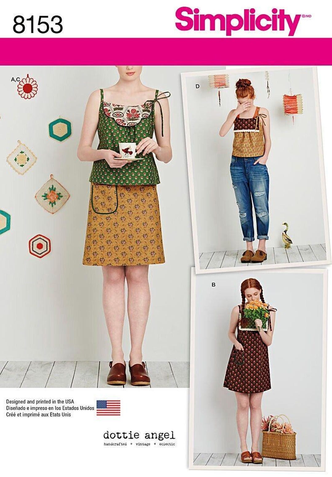 Dottie Angel Simplicity 8153 Top & Skirt Sewing Pattern OOP FF Uncut Xs ...