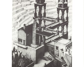 LARGE M.C. Escher Print WATERFALL 1961 Print Vintage 1981 - Etsy