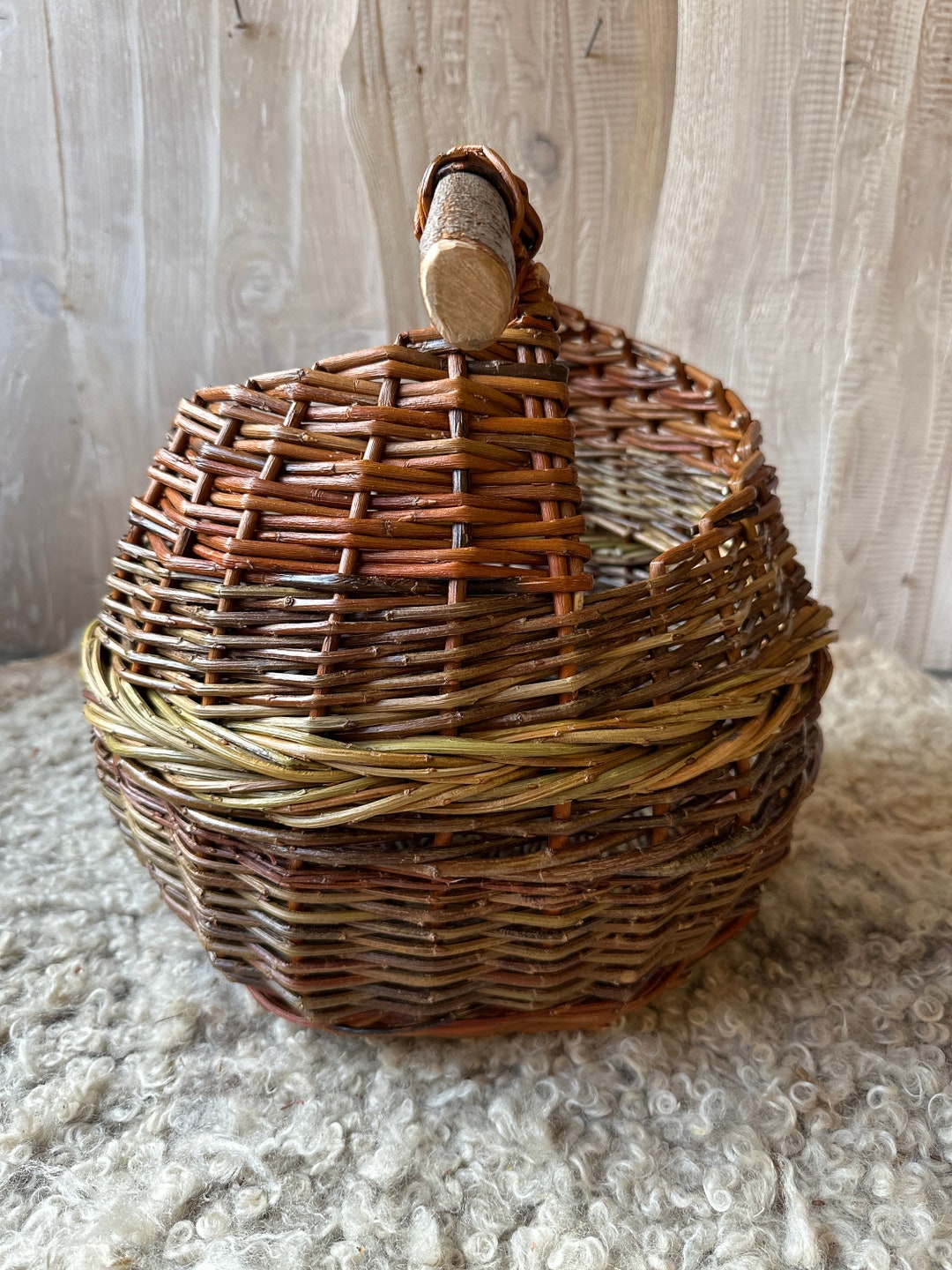 Handmade Willow Basket With Natural Wood Handle - Etsy
