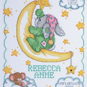 Crescent Moon Birth Announcement Counted Cross Stitch Kit by Janlynn ...