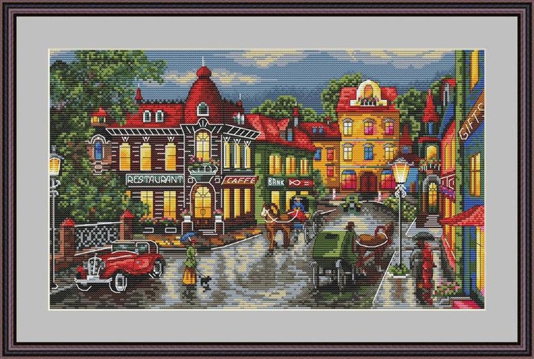 The Old City Cross Stitch Kit by Merejka, City Scene, Vintage City ...
