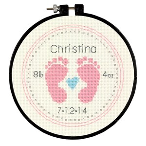 Dimensions Baby Footprints Cross Stitch Kit With Embroidery Hoop, Boy ...