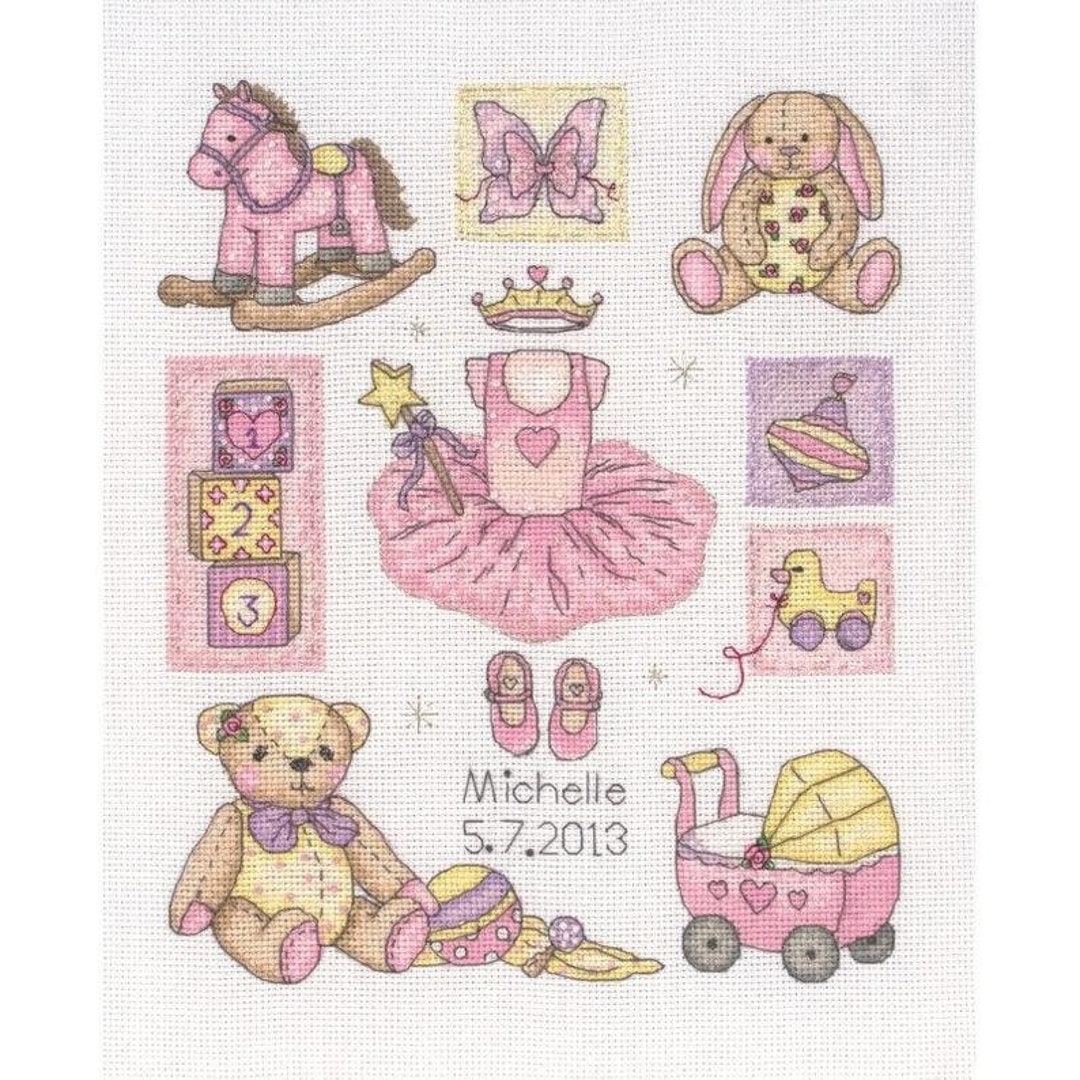 Baby Girl Birth Sampler Counted Cross Stitch Kit From Anchor, Baby ...