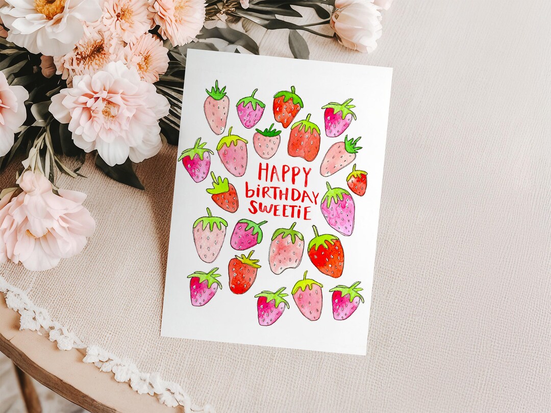 Strawberry Birthday Card | Sweet Birthday Card | Watercolor Card | Hand ...