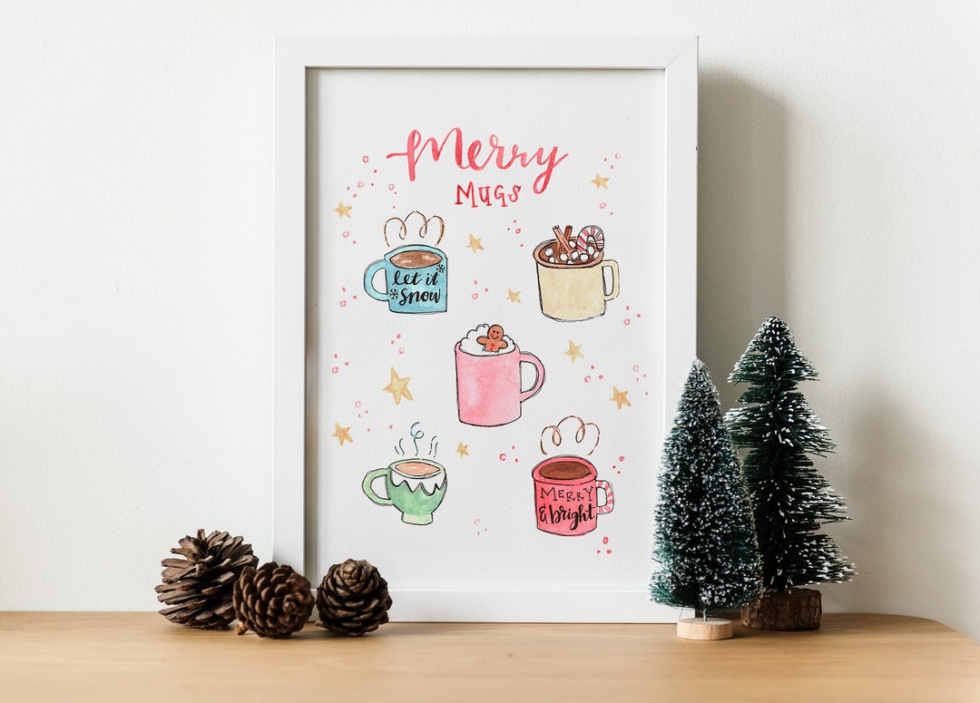 Merry Mugs Watercolor Art Print: Holiday Drink Collage - Etsy