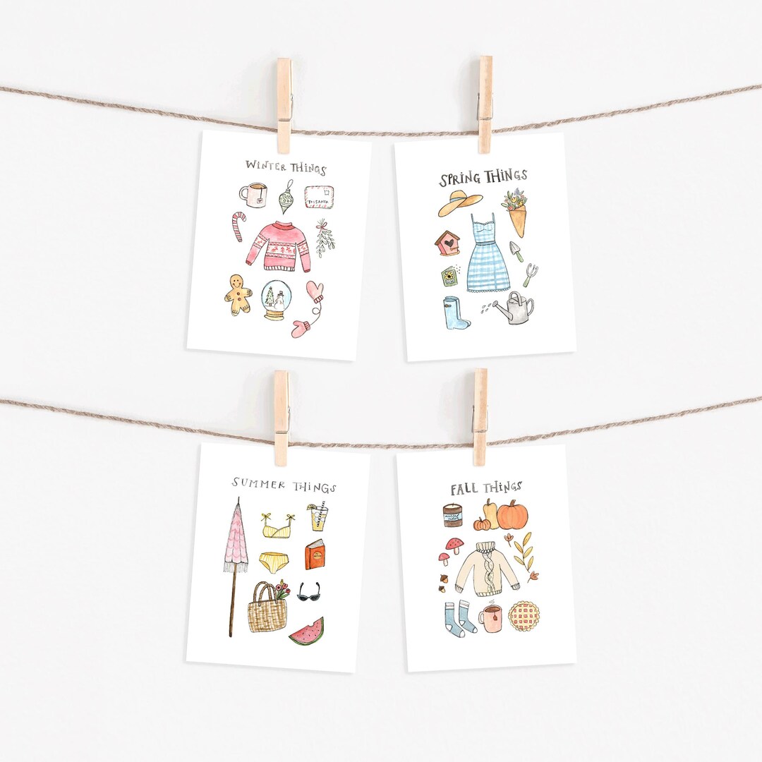 Seasonal Doodle Card Set, All Occasion Greeting Cards (8 Pack) - Etsy