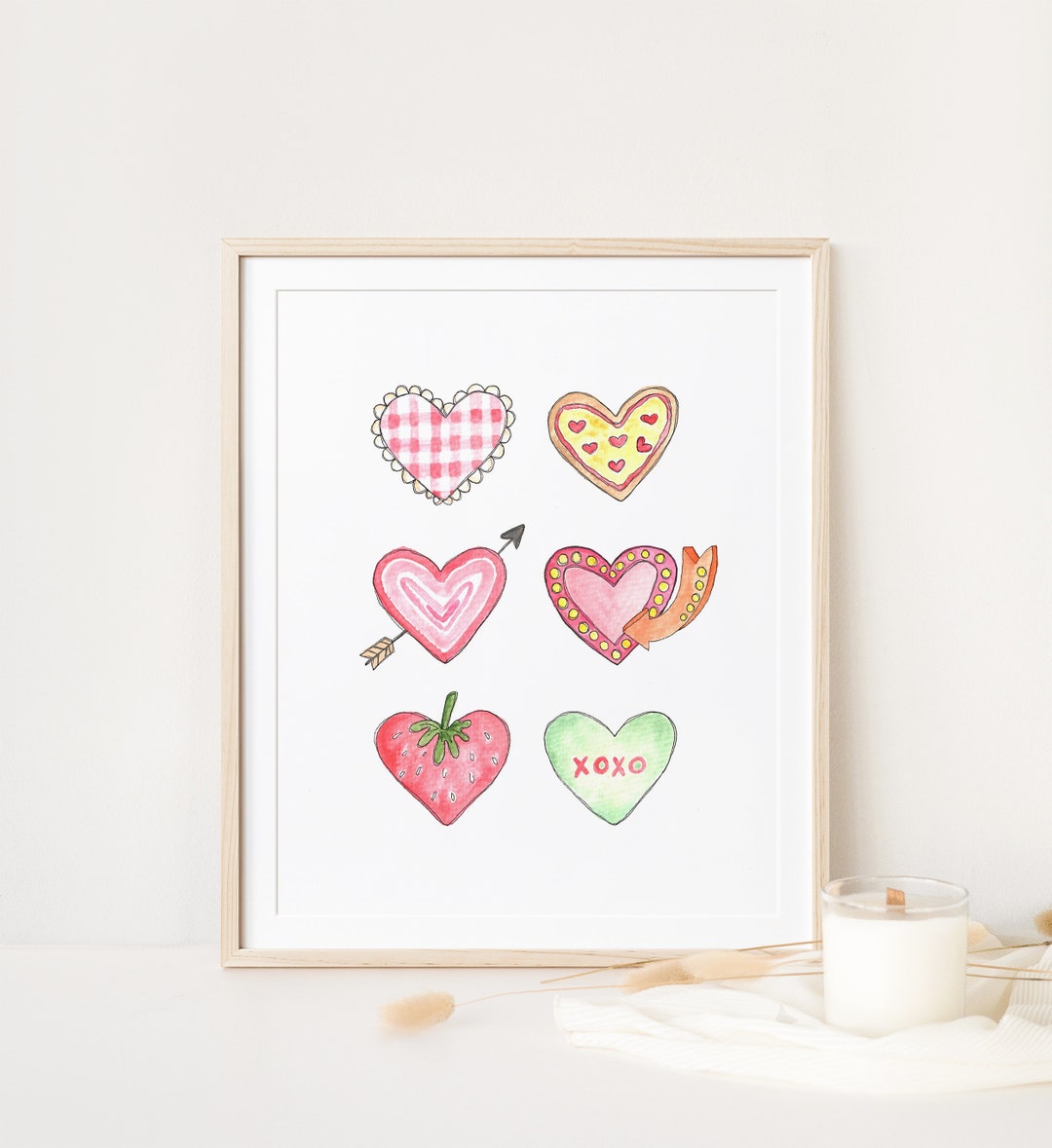 Watercolor Hearts Print | Valentine's Gift | Pizza Heart Art | Cute ...