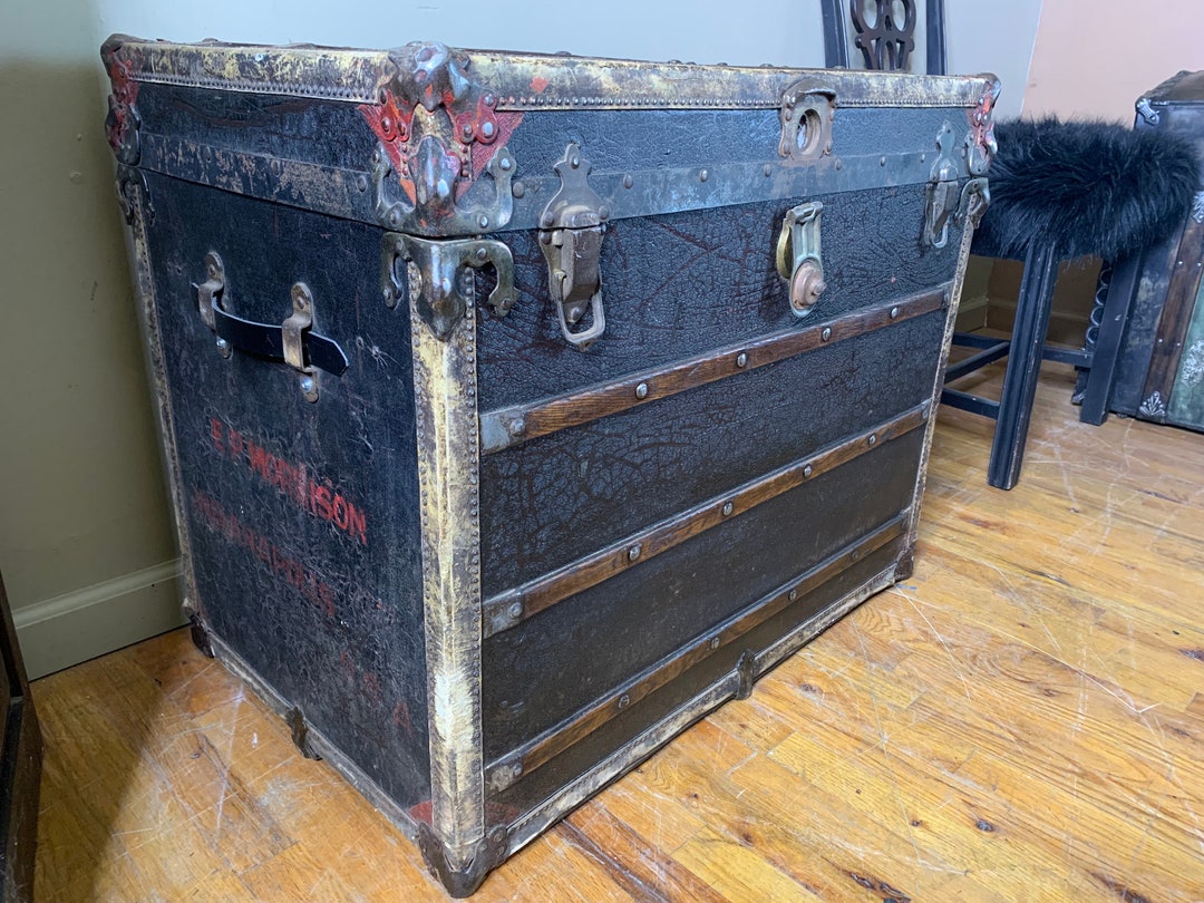 Steamer Trunk Storage Chest Vintage Travel Trunk Chest Flat Top Trunk ...