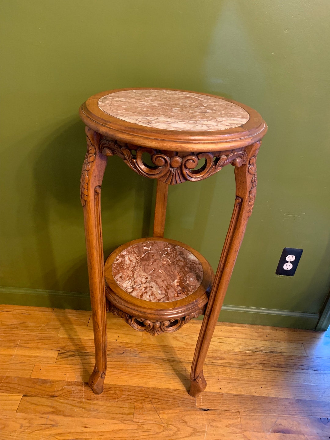 Lamp Table, Marble, Tall Table, Vintage Lamp Table, Carved Wood Table ...