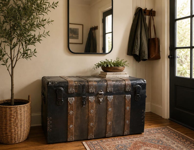 Monitor Top Antique Steamer Trunk 1800s, Large Restored Vintage Travel ...