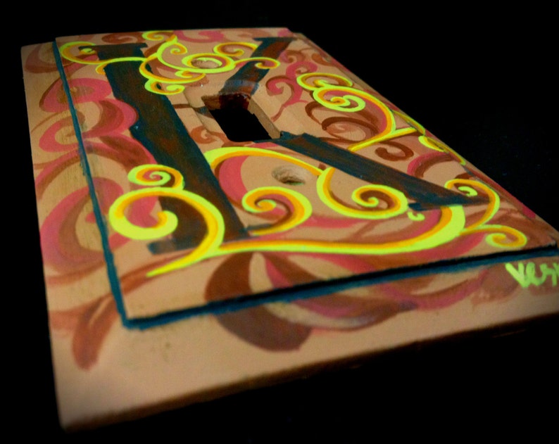K - Custom, Hand Painted Decorative Letter, on a Wooden Light Switch ...