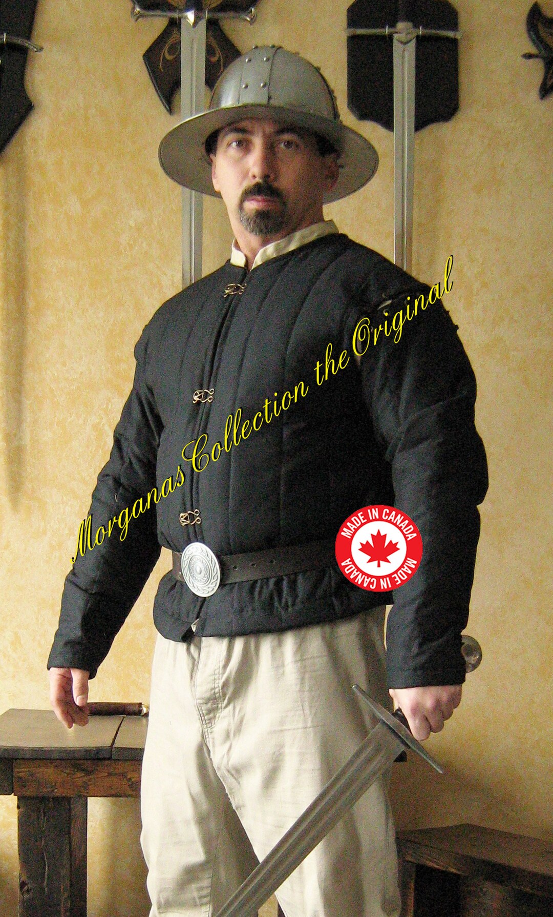 Medieval Norman Warrior Padded Armor Short Gambeson Long Sleeves Black ...