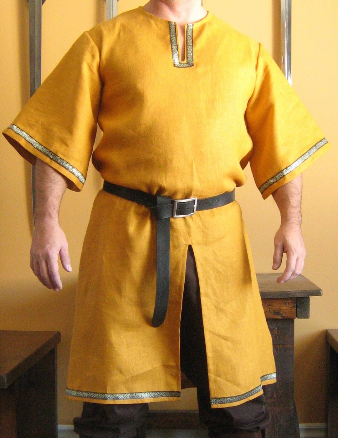 Medieval Celtic Viking Norman Shirt Mid-arms Sleeves With Trims Size M ...