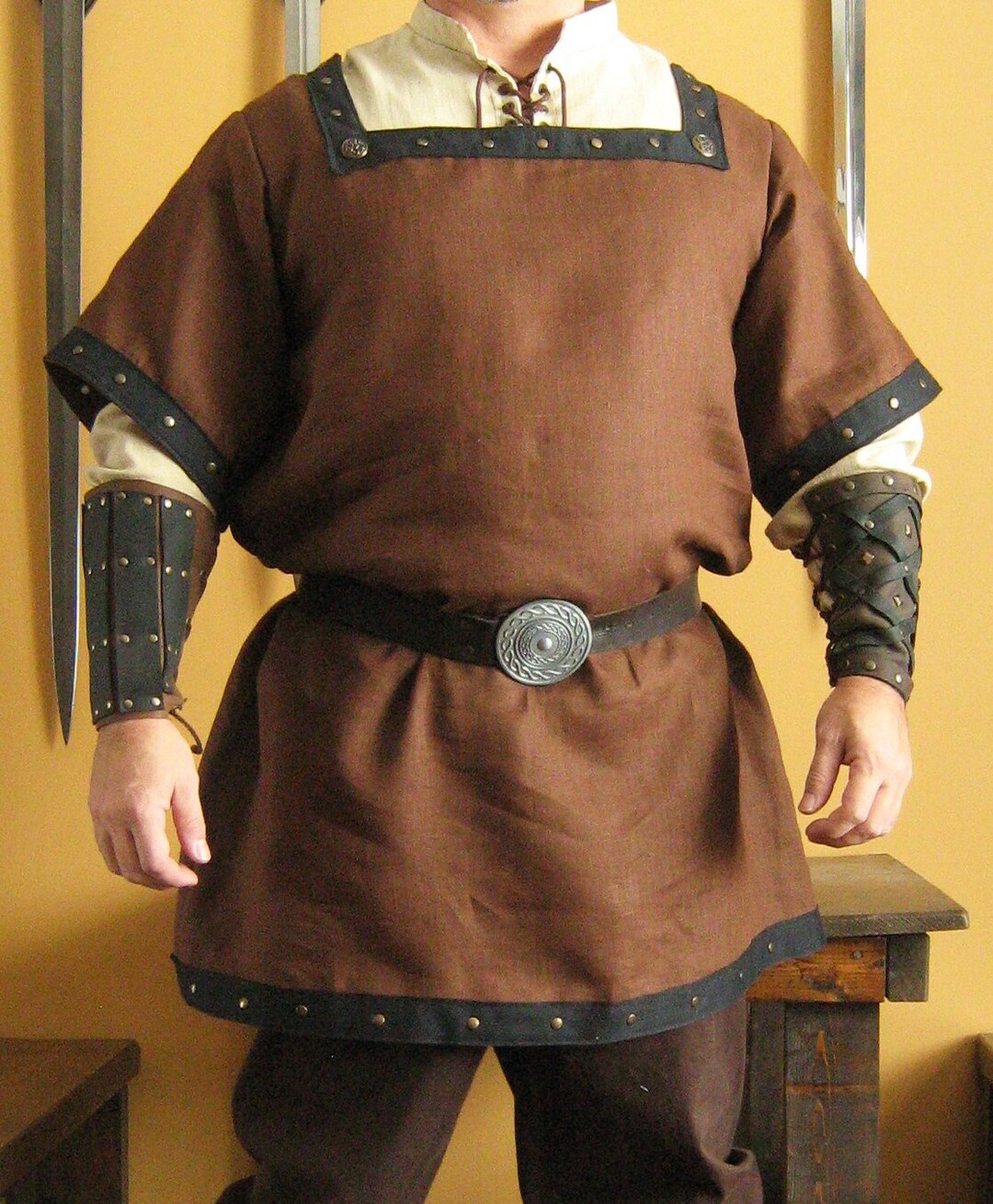 Medieval Celtic Viking Norman Shirt Mid-arms Sleeves With Square Collar ...