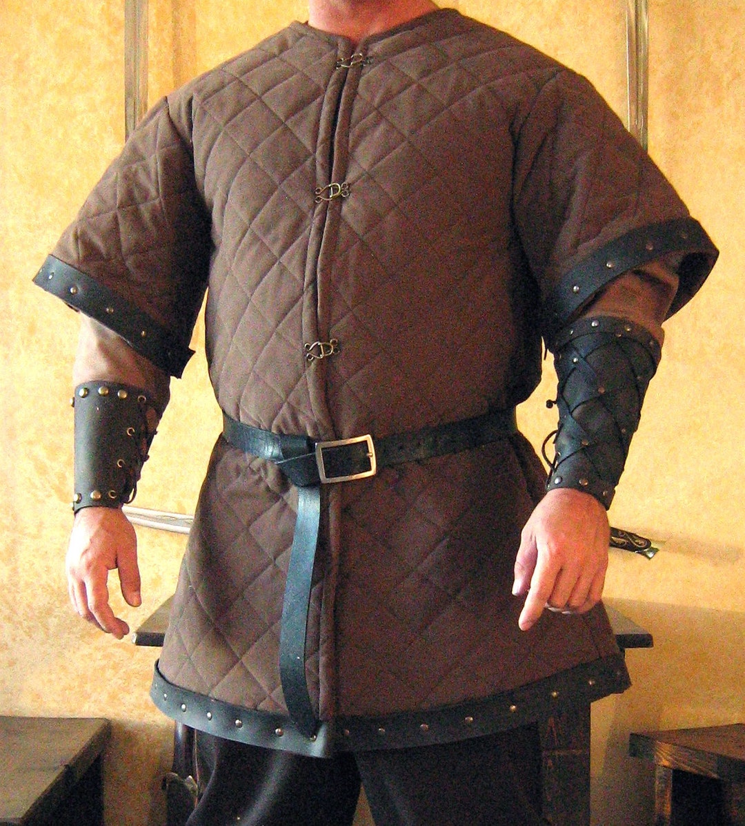 Viking Armor Gambeson LARP Medieval Padded Gambeson With Leather Trims ...