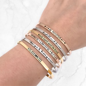 Personalized Cuff Bracelet - Inspirational Bangle Bracelets - Motivation - Skinny Cuffs - Hand ...