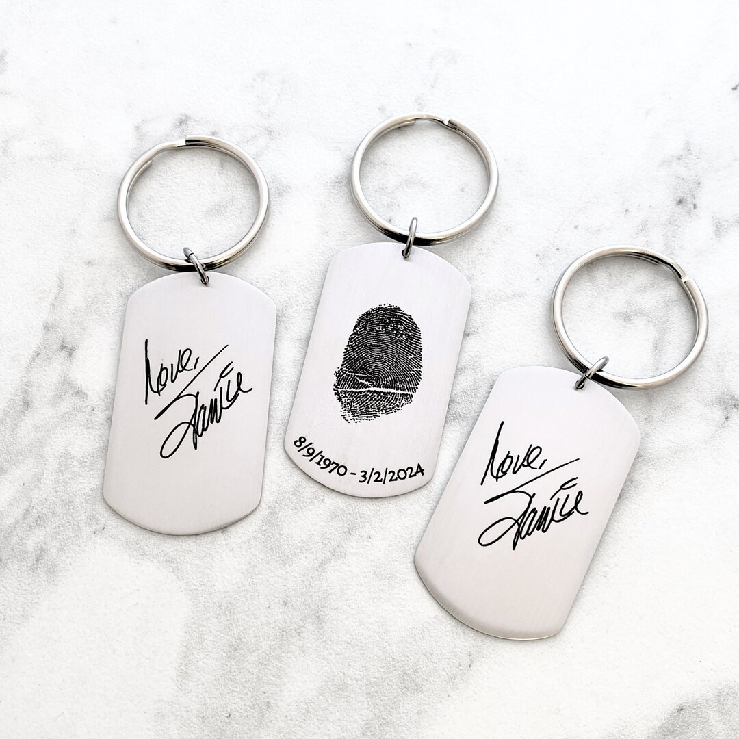 Personalized Fingerprint Keychain - Custom Handwriting Keychain ...