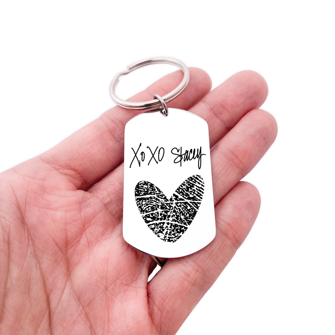 Fingerprint Handwriting Keychain - Thumbprint Heart Keychain - Memory ...