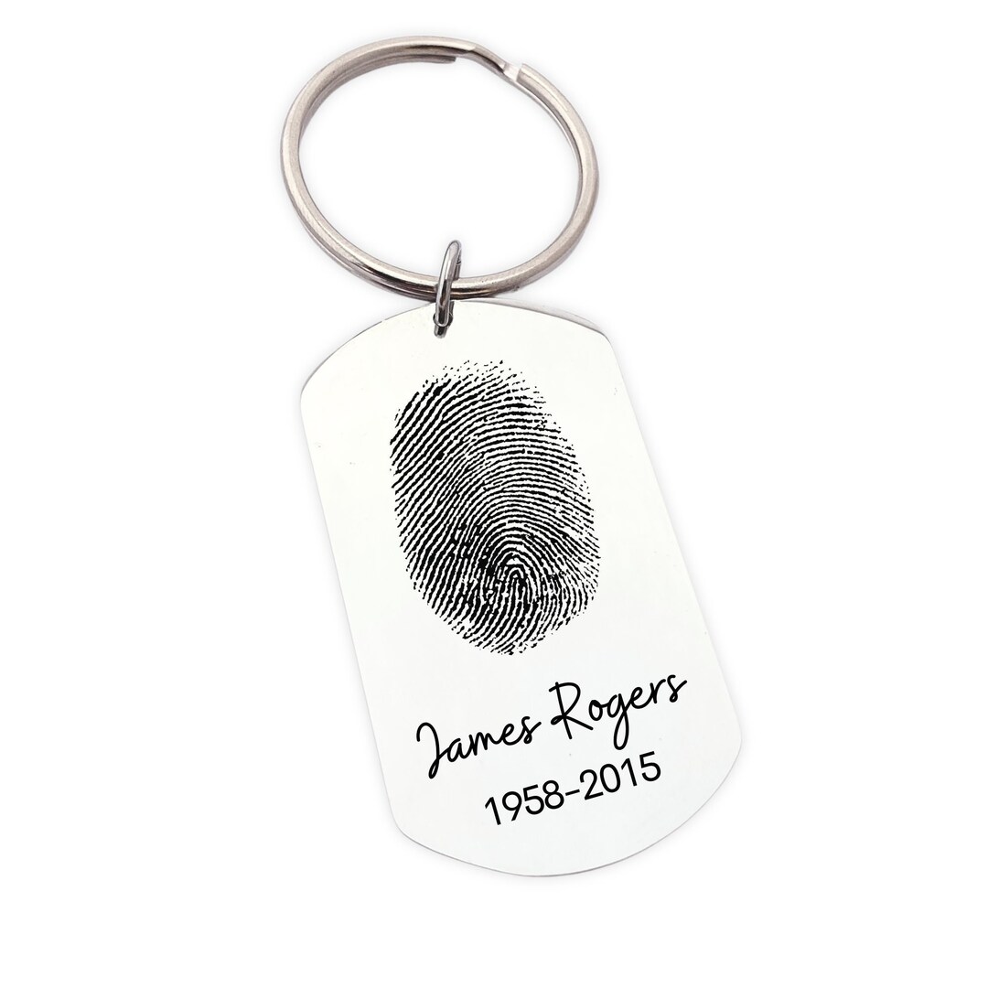 Personalized Thumbprint Keychain Engraved Memorial Keepsake ...