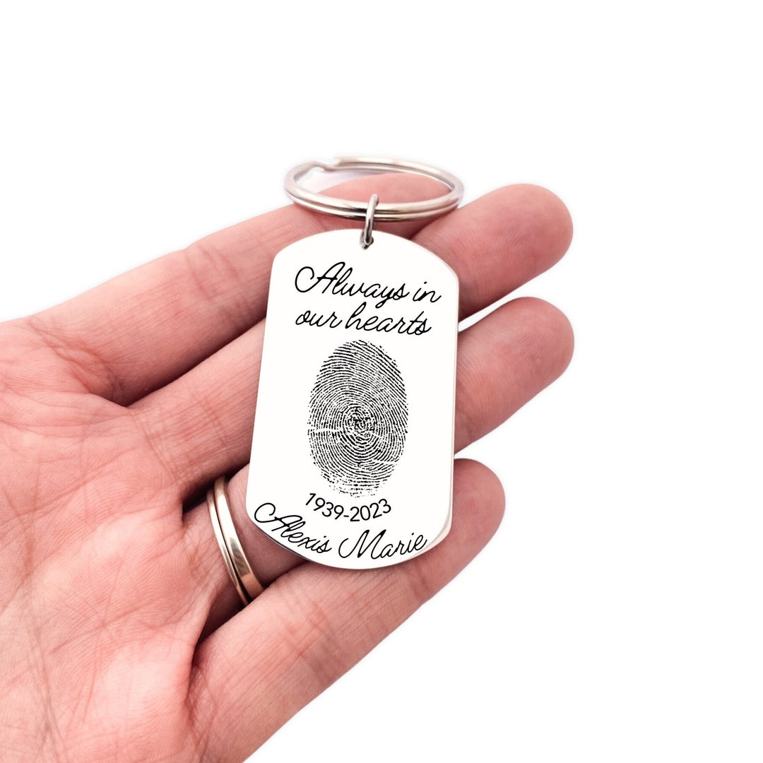 Personalized Thumbprint Memorial Keychain - Always in Our Hearts - Name ...