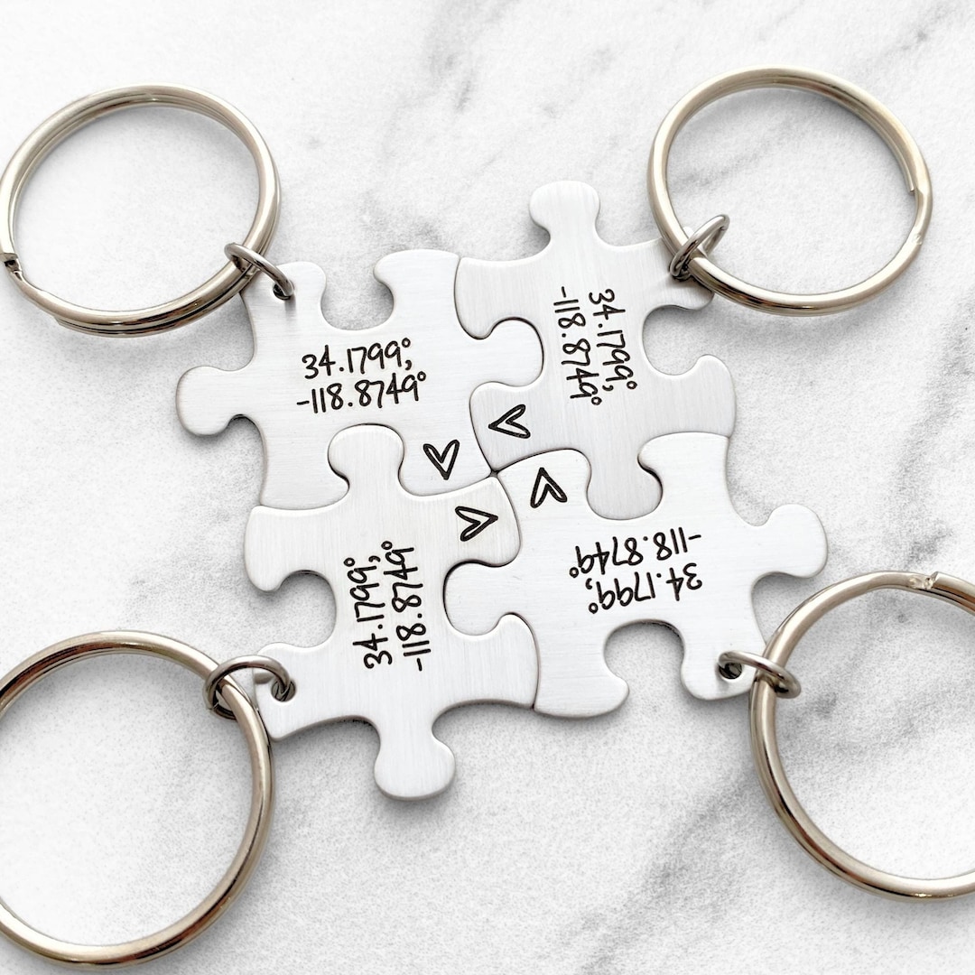 Best Friend Coordinate Puzzle Piece Keychain Set - Puzzle Piece Gift ...