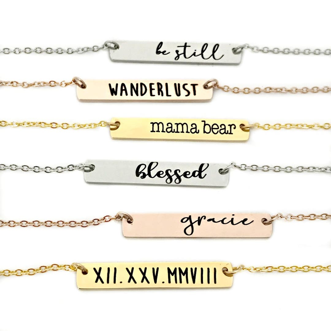Personalized Gold Bar Necklace - Bridesmaid Jewelry Gold Bar - Roman ...
