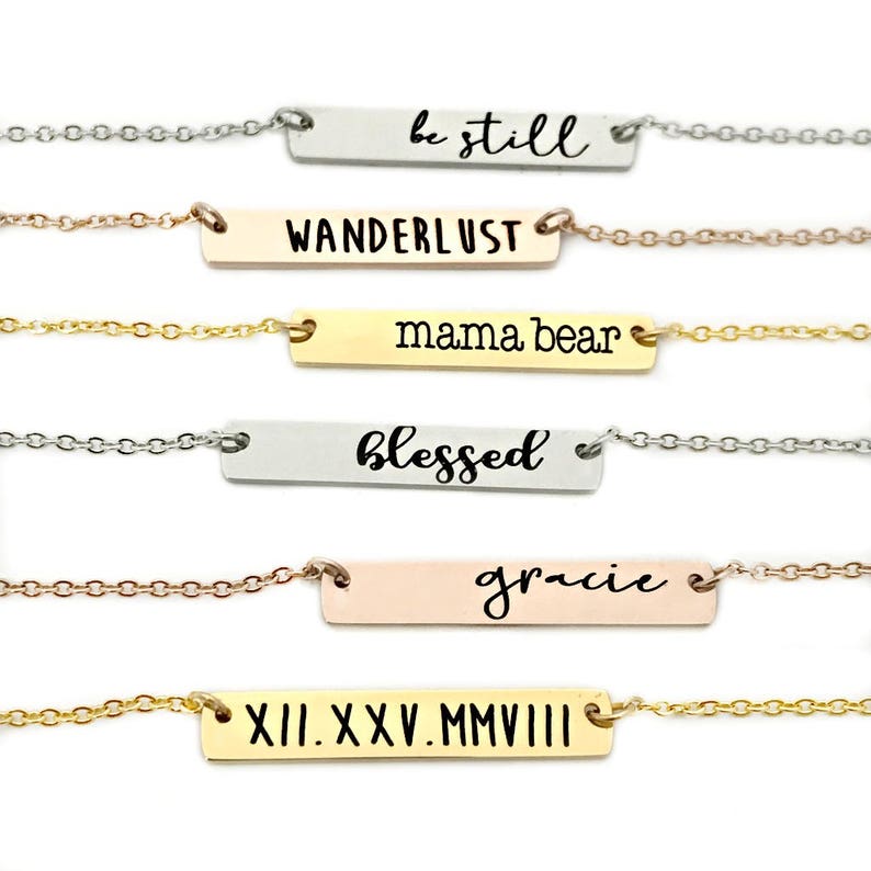 Personalized Gold Bar Necklace - Bridesmaid Jewelry Gold Bar - Roman ...