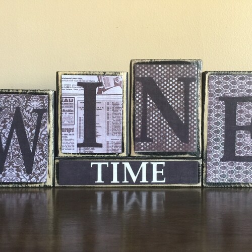WINE TIME Wood Blocks Wine Time Sign Bar Sign Bar Decor - Etsy