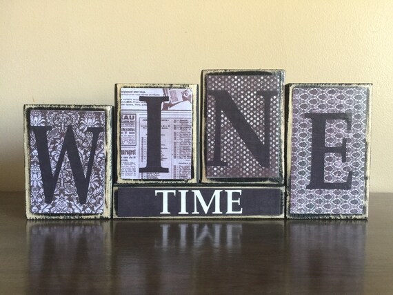 WINE TIME Wood Blocks Wine Time Sign Bar sign bar decor | Etsy