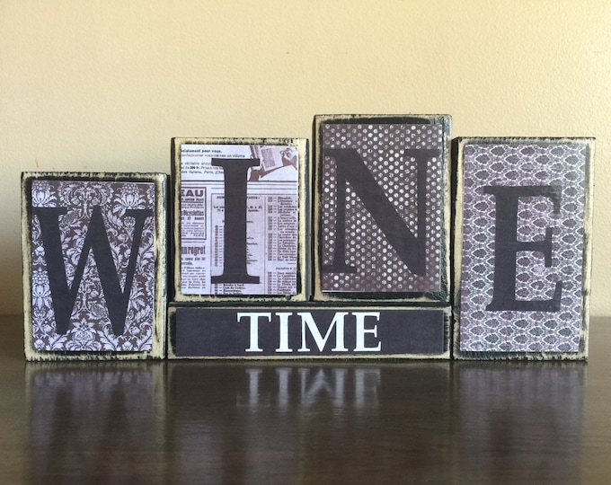 WINE TIME Wood Blocks, Wine Time Sign, Bar Sign, Bar Decor, Kitchen ...