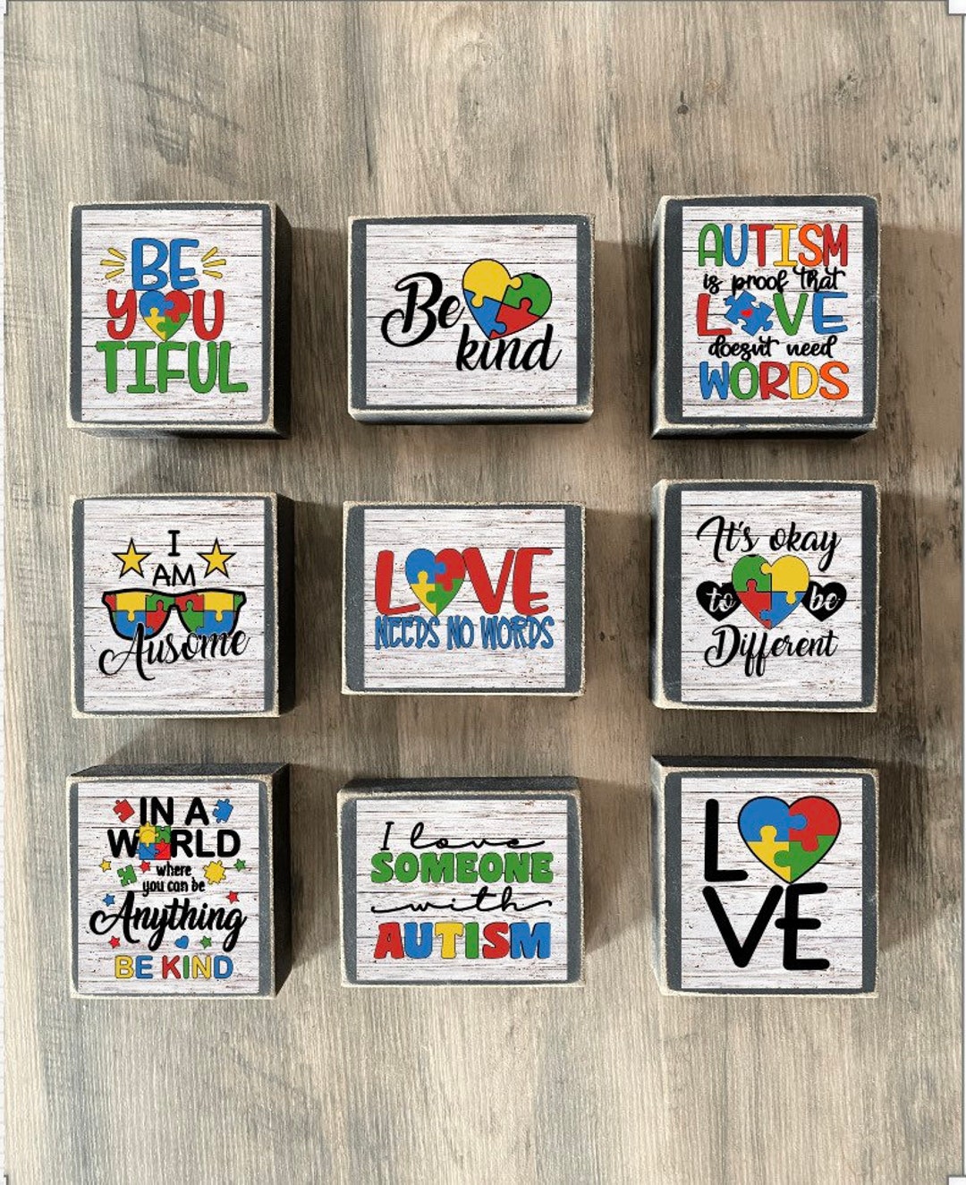 Autism Decor, Autism Awareness, Tiered Tray Decor, Mini Block Signs ...