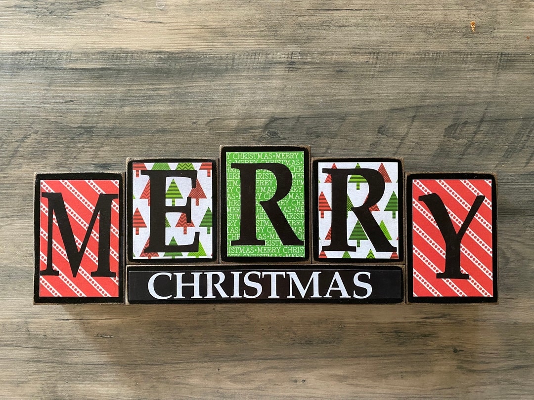 Wood Merry Christmas Blocks, Wood Christmas Sign, Christmas Gift ...