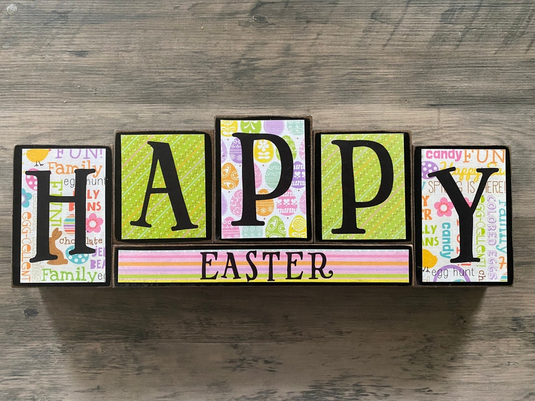Easter Decor, Wood Happy Easter Block Sign, Hoppy Easter Sign, Easter ...