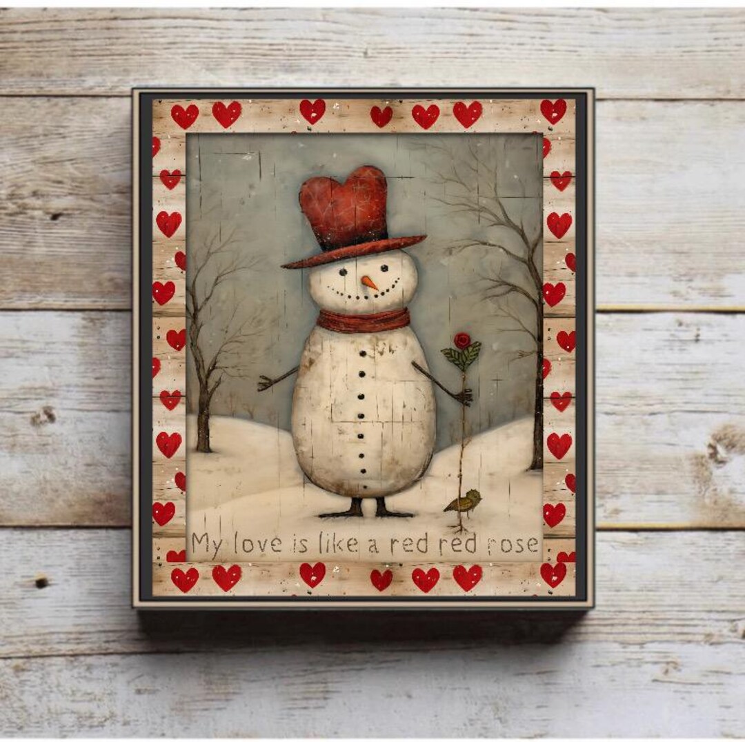 Valentine Gift, Valentine Snowman Block, Love Sign, Winter Decor ...