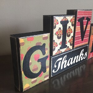 Wood Fall Blocks, Give Thanks Blocks, Give Thanks Sign, Home Decor ...