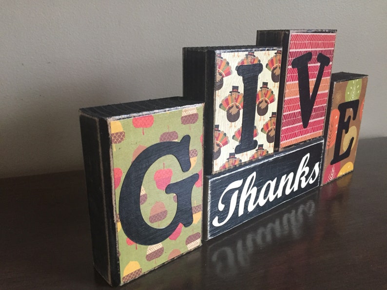 Wood Fall Blocks Give Thanks Blocks Give Thanks Sign Home | Etsy