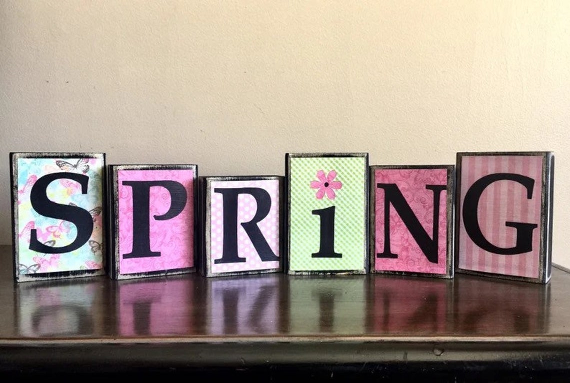 Wood Spring Blocks Reversible Sign Spring Decor Spring - Etsy