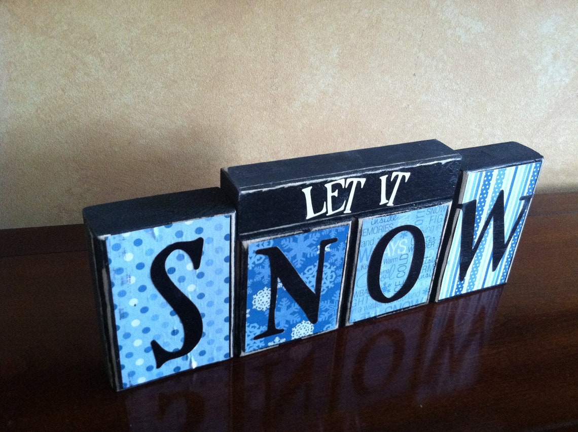 Wood LET IT SNOW Block Set Wood Sign Seasonal Winter Home - Etsy