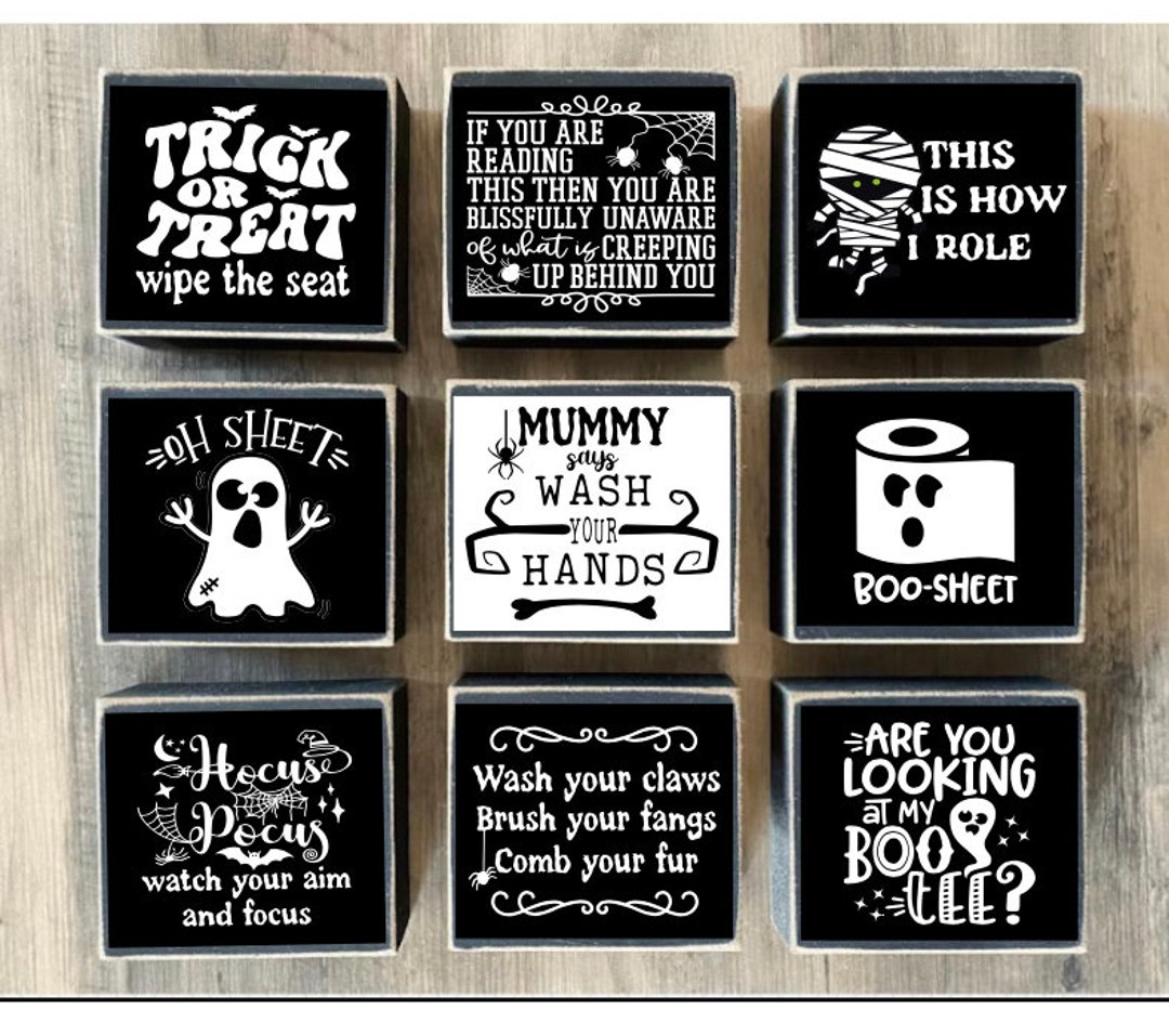 Halloween Bathroom Decor, Halloween Sign, Block Sign, Halloween Tiered ...