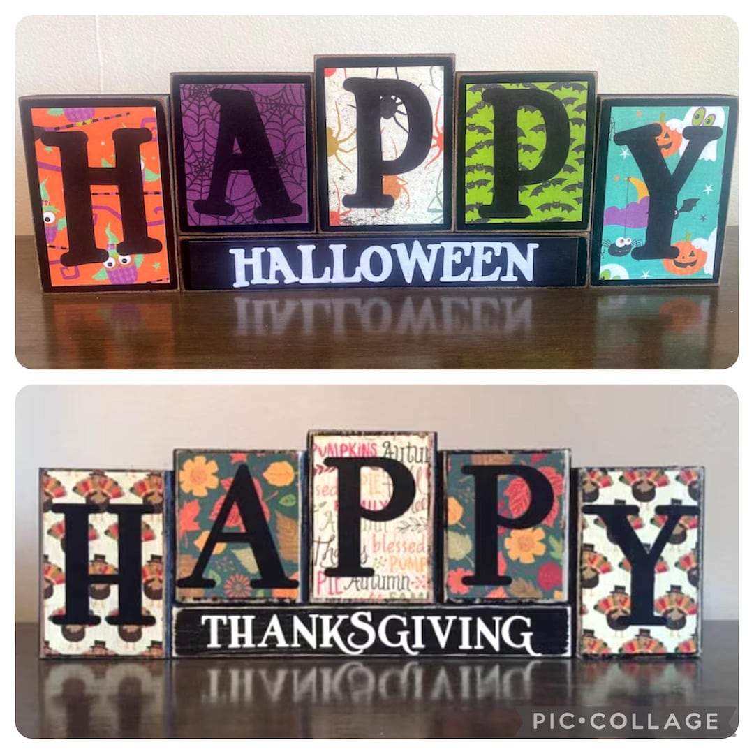 REVERSIBLE! Wood Happy Thanksgiving,, Happy Halloween Sign, Fall Decor ...