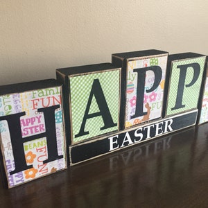 Easter Decor, Wood Happy Easter Block Sign, Hoppy Easter Sign, Easter ...