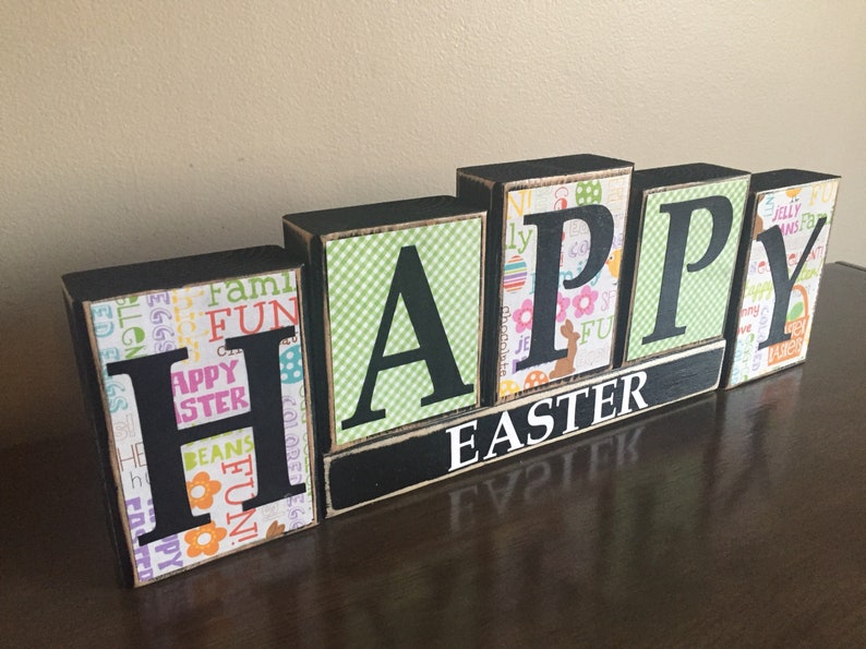 Easter Decor, Wood Happy Easter Block Sign, Hoppy Easter Sign, Easter ...